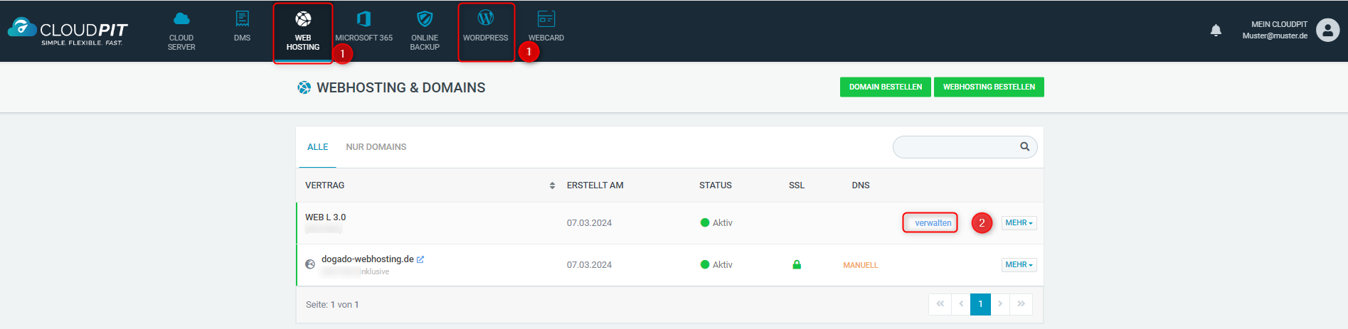 Datenbank erstellen im Webhosting und WordPress-Hosting (CloudPit ...