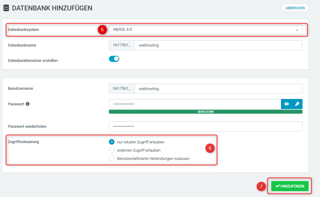 Datenbank erstellen im Webhosting und WordPress-Hosting (CloudPit ...